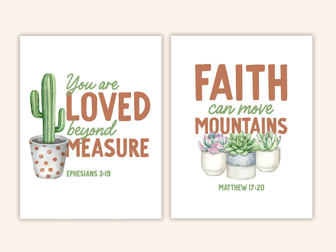 Cactus Bible Quote Posters || 8 Inspirational Green Bible Verse Wall ...