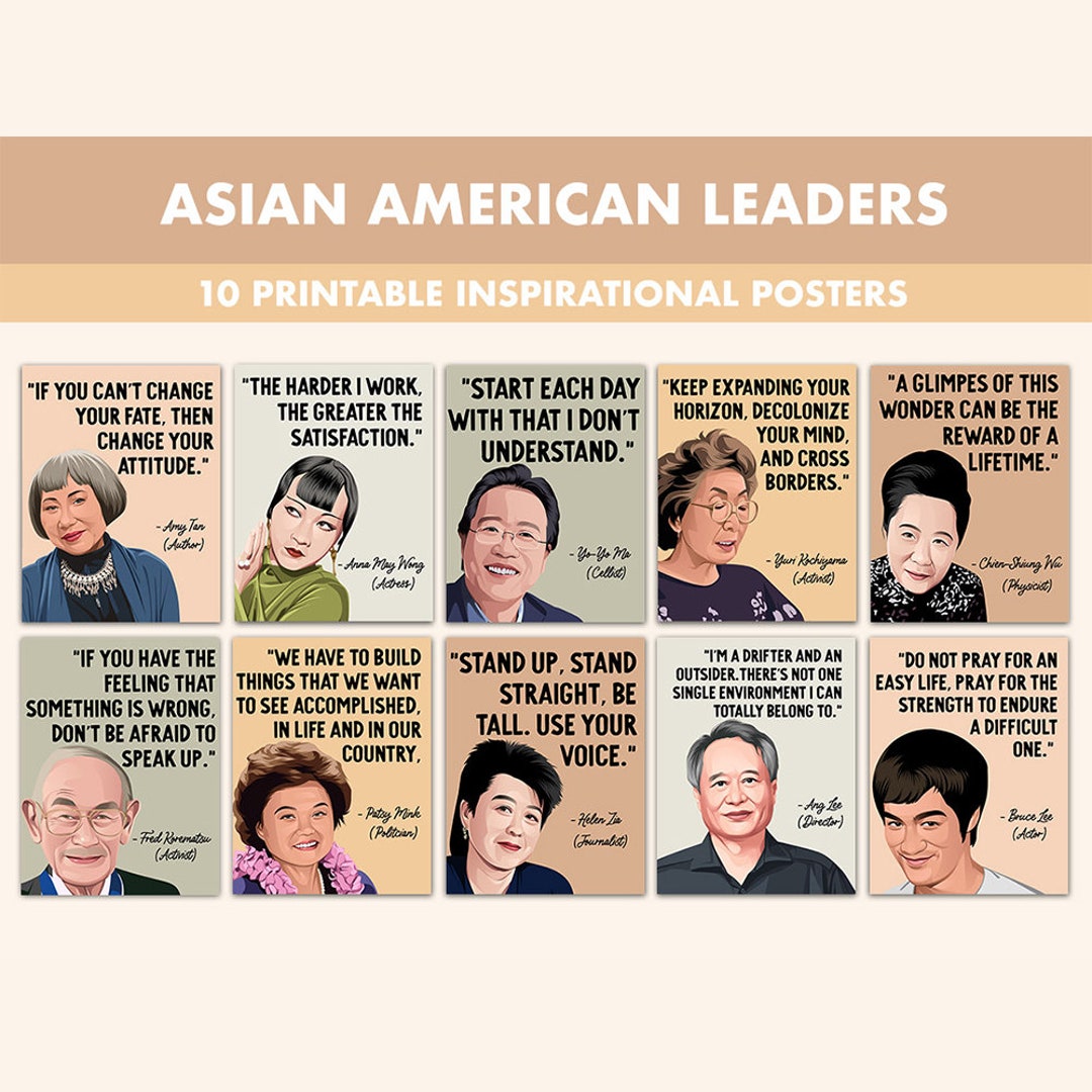 Asian American Leaders Printable Prints || 10 Inspiration Quote Posters ...