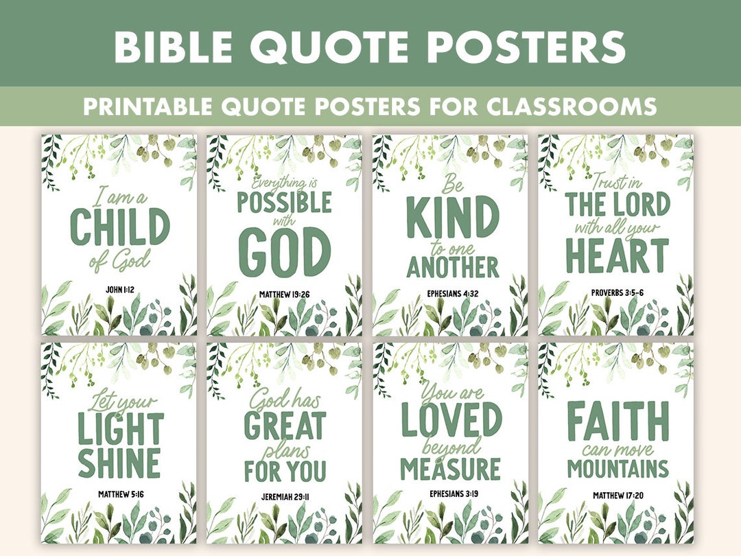 Botanical Bible Quote Posters 8 Inspirational Green Bible Verse Wall ...