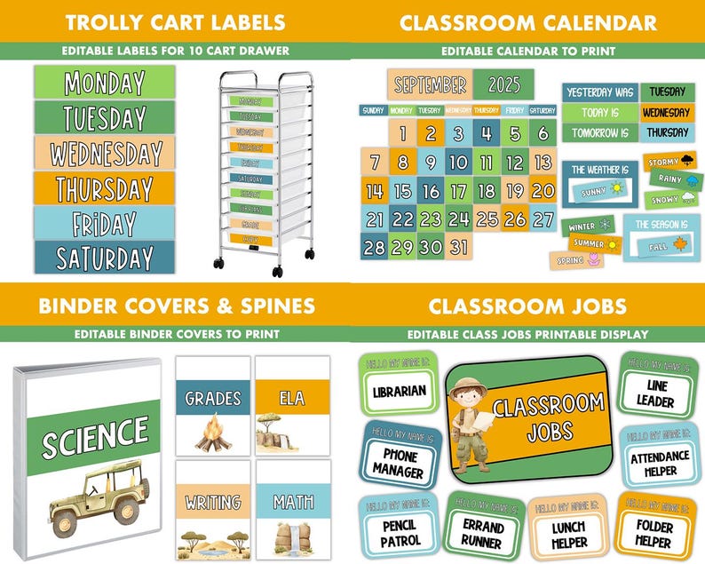 Safari Classroom Decor Bundle || Editable Classroom Printable Display ...