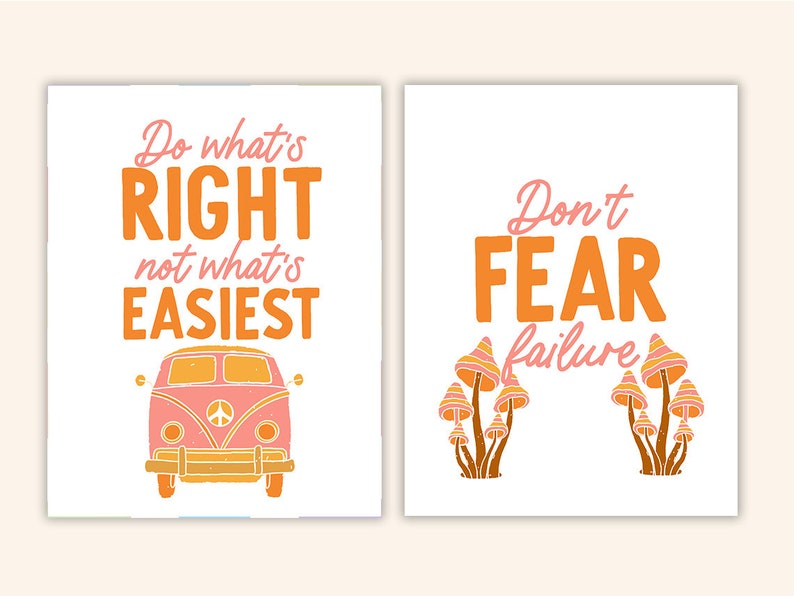 Retro Groovy Growth Mindset Posters 8 Inspiration Quote - Etsy