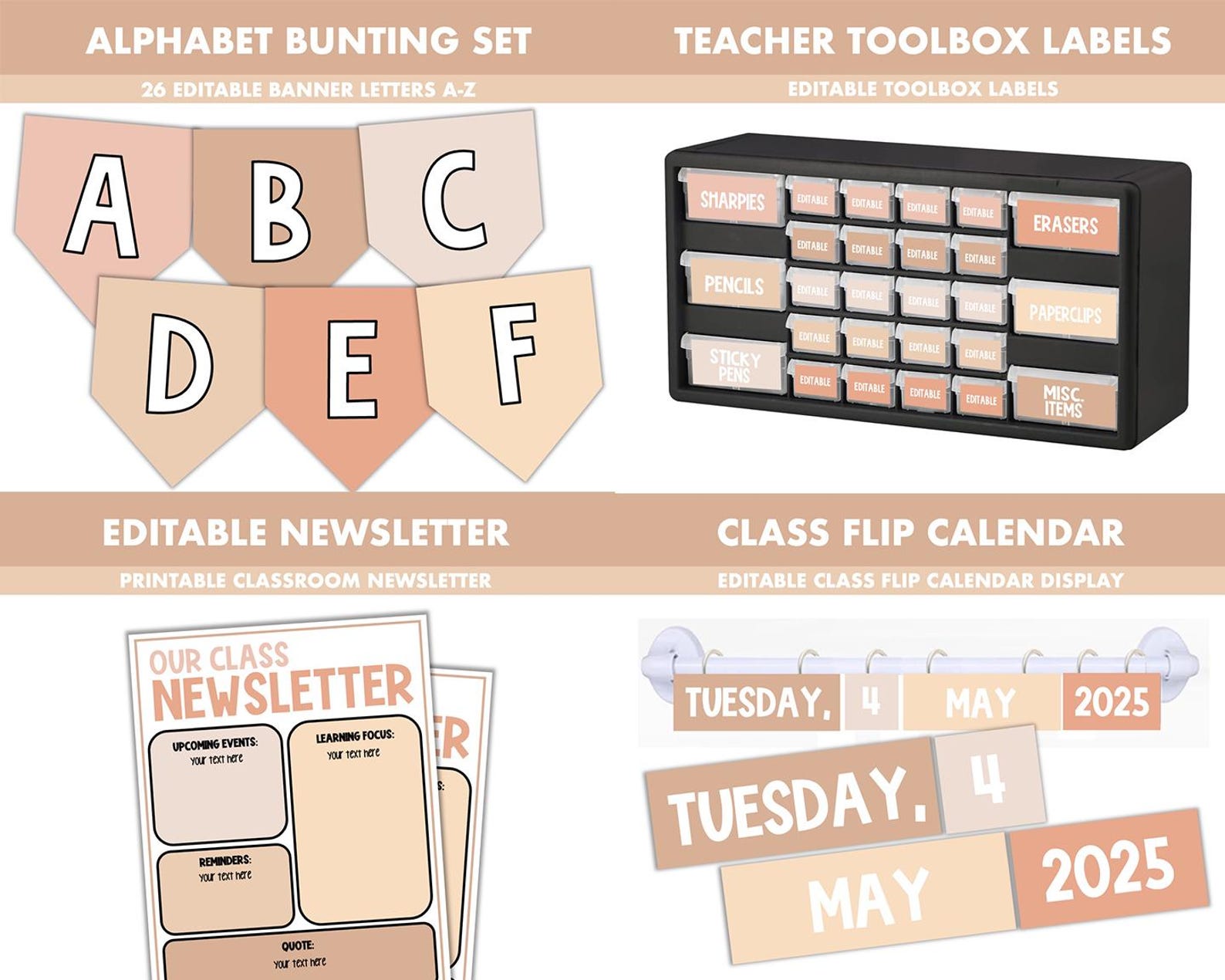 Calm Neutral Classroom Decor Bundle || Editable Classroom Printable ...