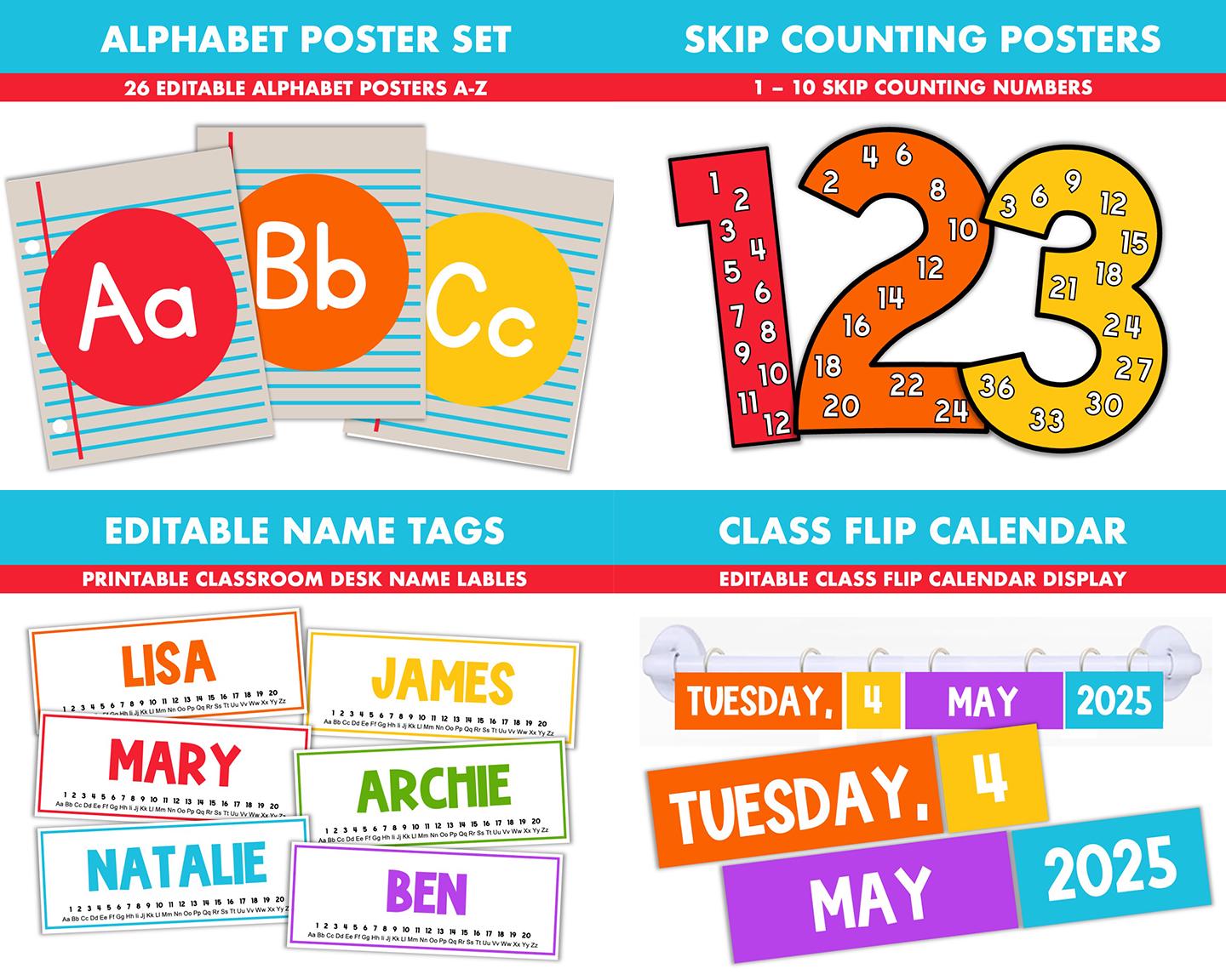 School Classroom Decor Bundle || Editable Classroom Printable Display ...