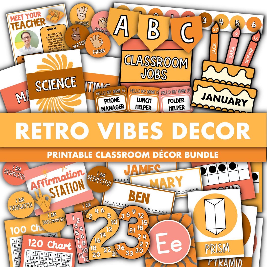 Retro Vibes Classroom Decor Bundle || Editable Classroom Printable ...