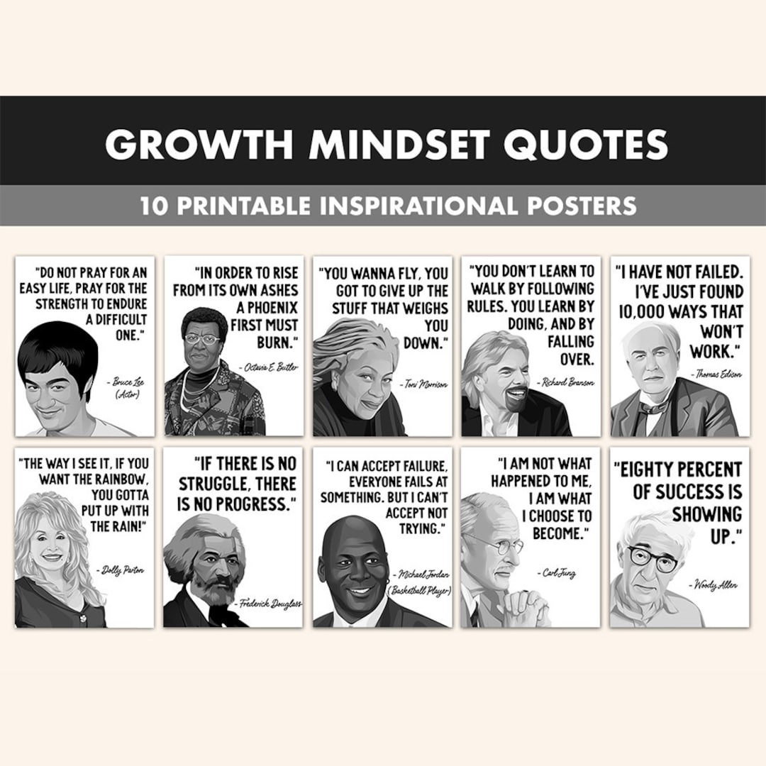 Famous Growth Minset Quotes Printable Posters || 10 Growth Mindset ...