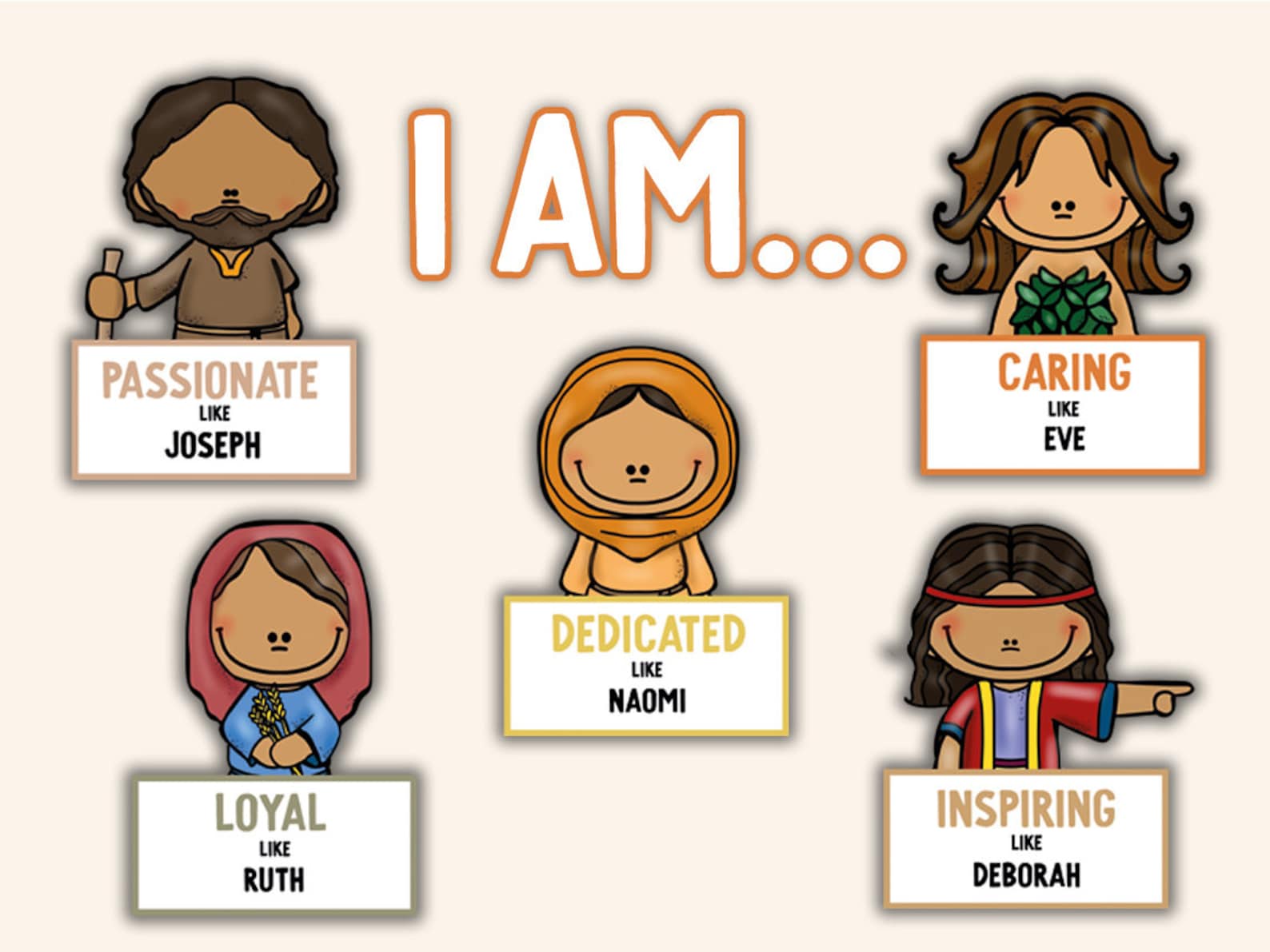 Boho Bible Characters Bulletin Board 19 Printable Christian Classroom ...