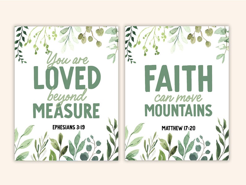 Botanical Bible Quote Posters || 8 Inspirational Green Bible Verse Wall ...