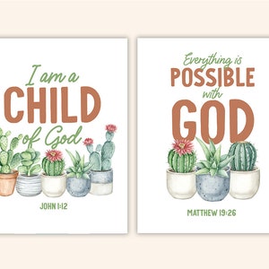 Cactus Bible Quote Posters || 8 Inspirational Green Bible Verse Wall ...