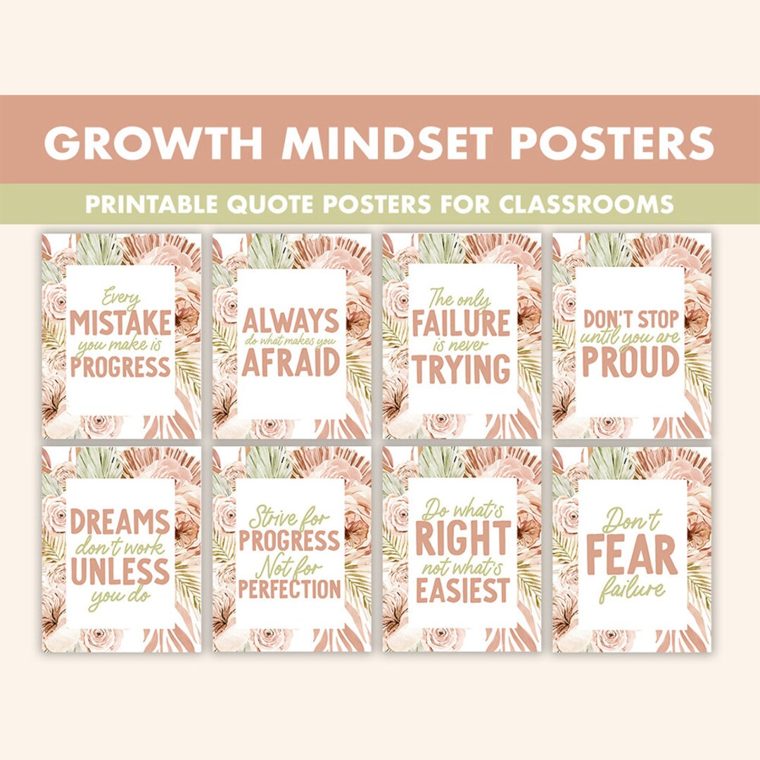 Floral Boho Growth Mindset Posters || 8 Inspiration Quote Posters for ...