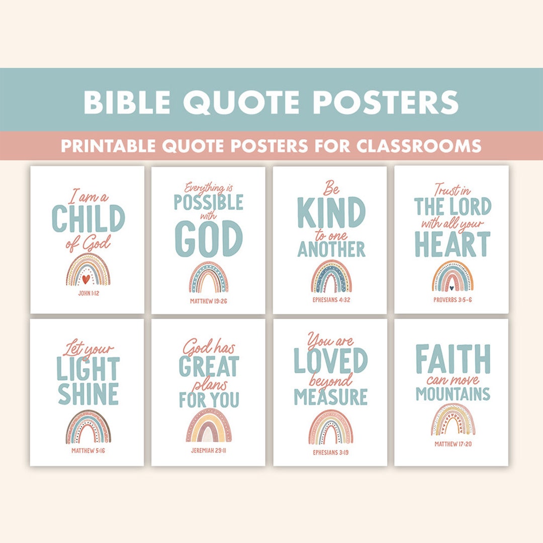 Boho Rainbow Bible Quote Posters || 8 Inspirational Bible Verse Wall ...