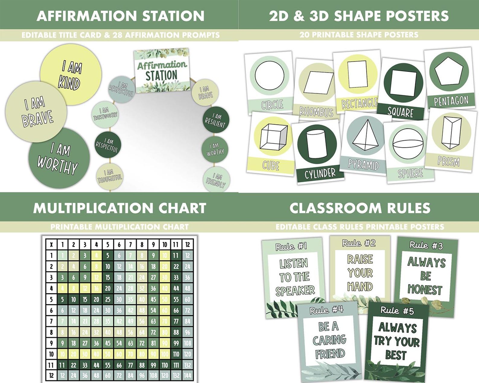 Greenery Classroom Decor Bundle || Editable Classroom Printable Display ...