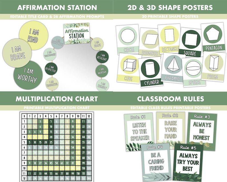 Greenery Classroom Decor Bundle || Editable Classroom Printable Display ...