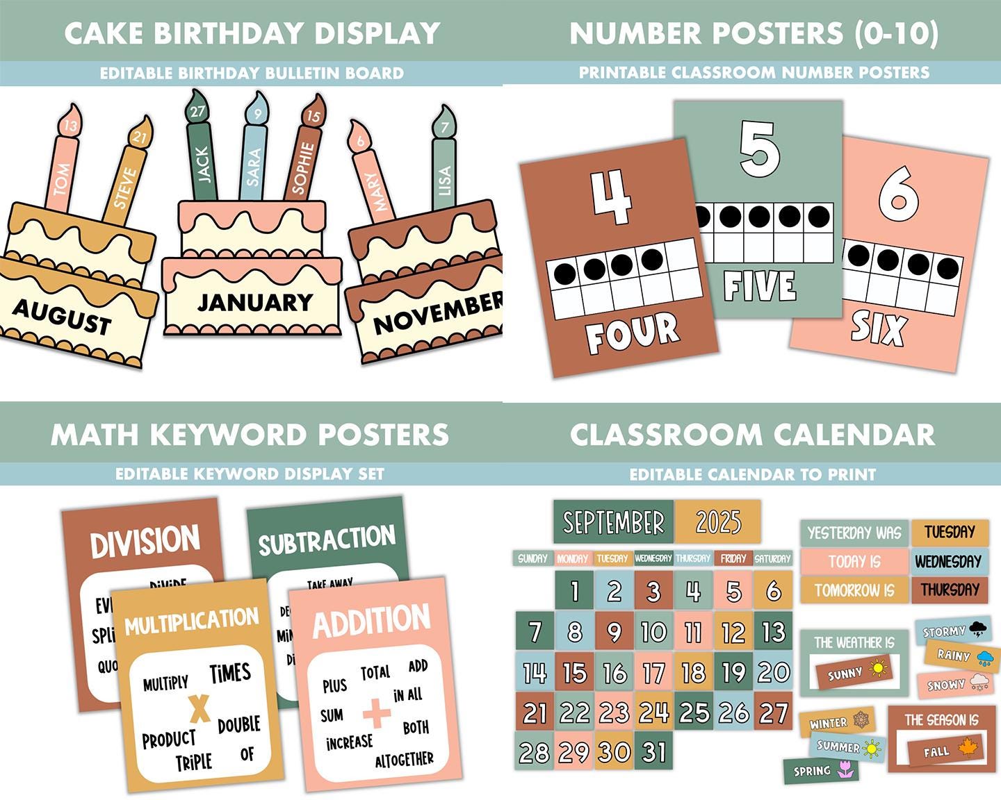 Boho Rainbow Classroom Decor Bundle || Editable Classroom Printable ...