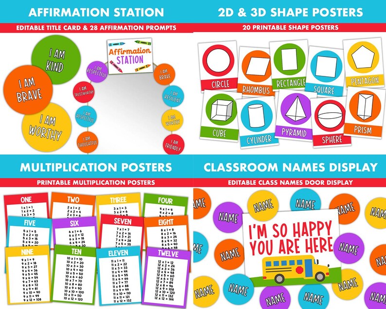 School Classroom Decor Bundle || Editable Classroom Printable Display ...