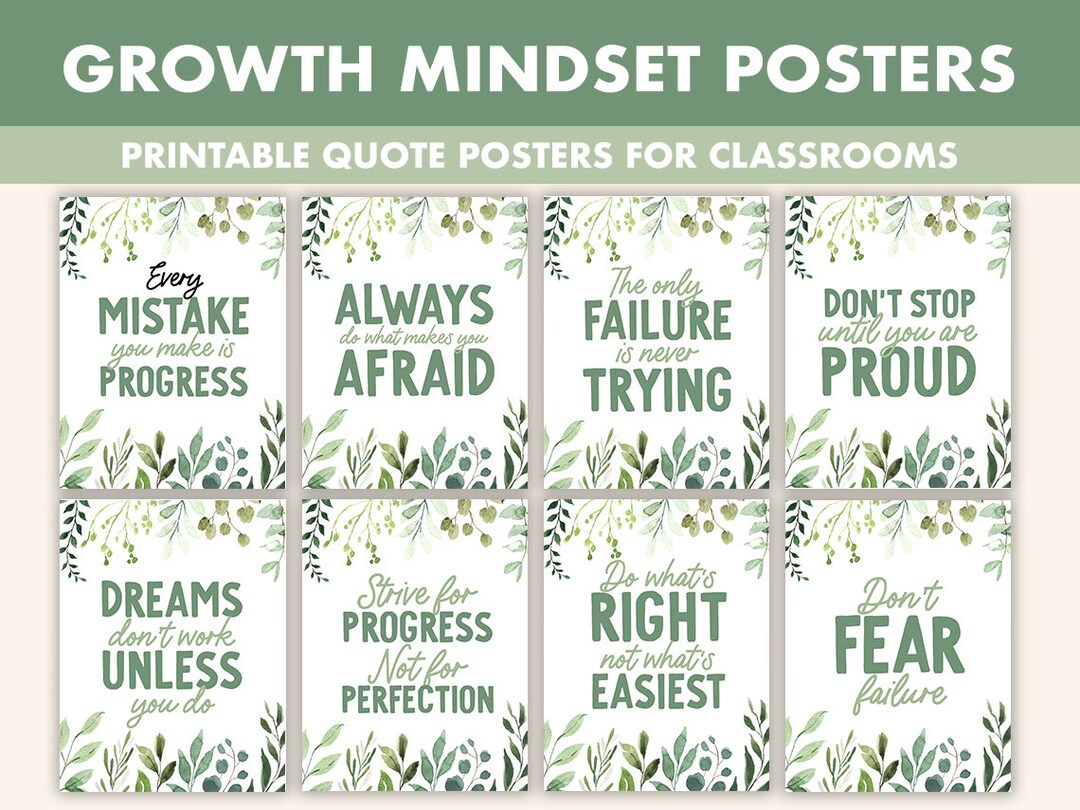 Green Botanicals Growth Mindset Posters 8 Inspiration Quote - Etsy
