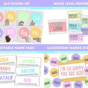 Dotty Pastel Classroom Decor Bundle || Editable Classroom Printable ...
