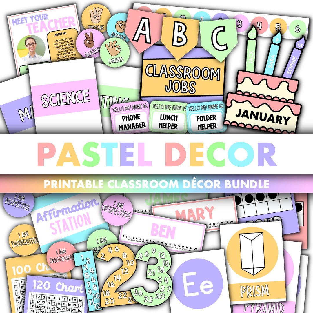 Pastel Classroom Decor Bundle || Editable Classroom Printable Display ...