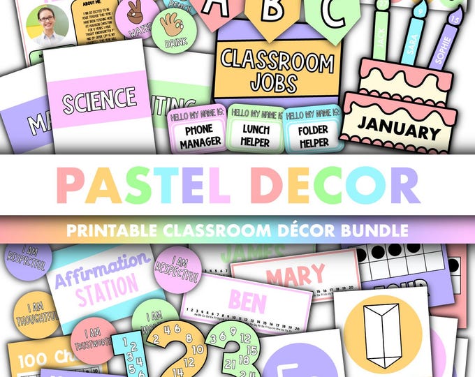 PASTELS Classroom Decor Bundle | Muted Rainbow Decor | Editable - Etsy ...