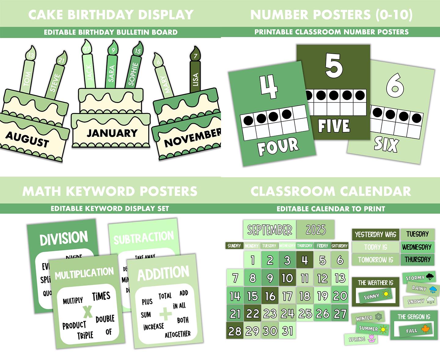 Shades of Green Classroom Decor Bundle || Editable Classroom Printable ...