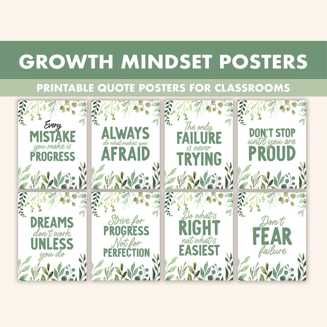Green Botanicals Growth Mindset Posters || 8 Inspiration Quote Posters ...