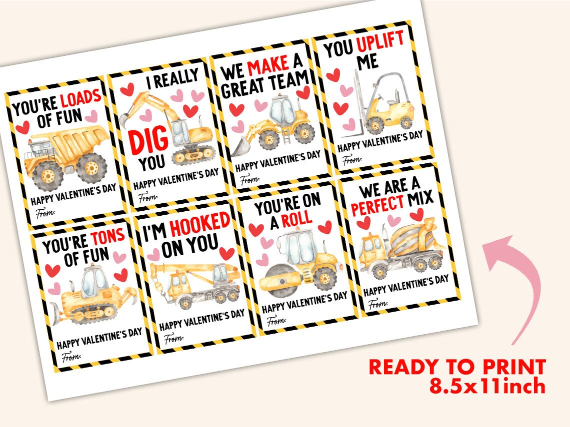 Construction Valentines Day Cards || 8 Construction Valentines Day ...