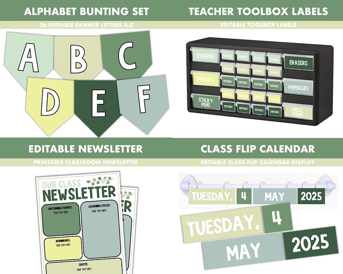 Greenery Classroom Decor Bundle || Editable Classroom Printable Display ...