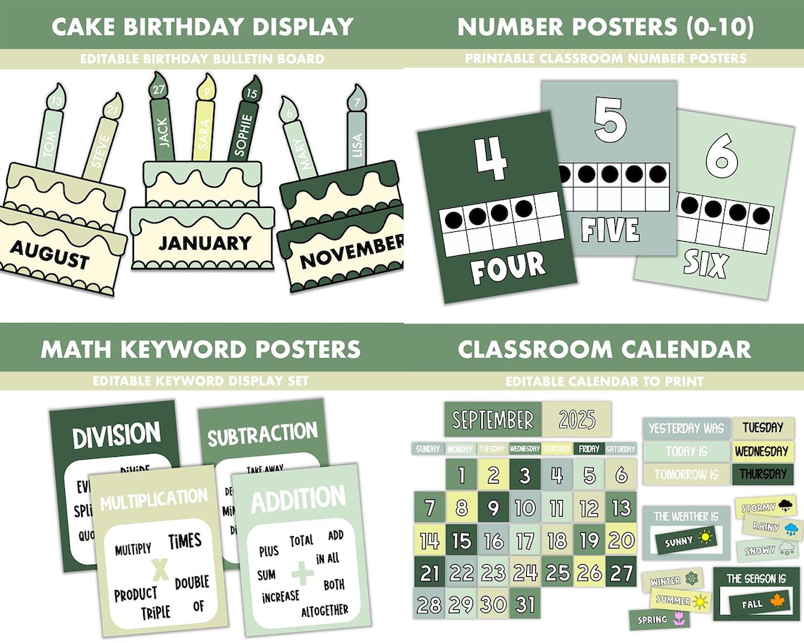 Greenery Classroom Decor Bundle || Editable Classroom Printable Display ...