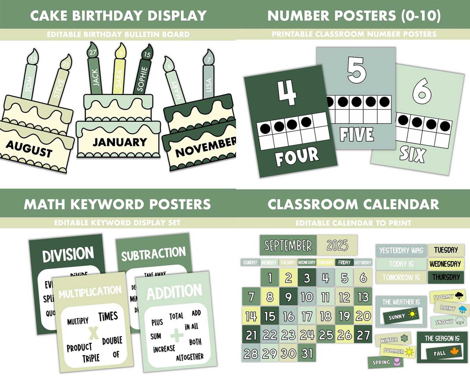 Greenery Classroom Decor Bundle || Editable Classroom Printable Display ...