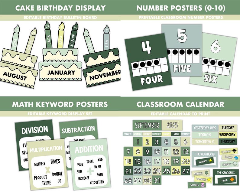 Greenery Classroom Decor Bundle || Editable Classroom Printable Display ...