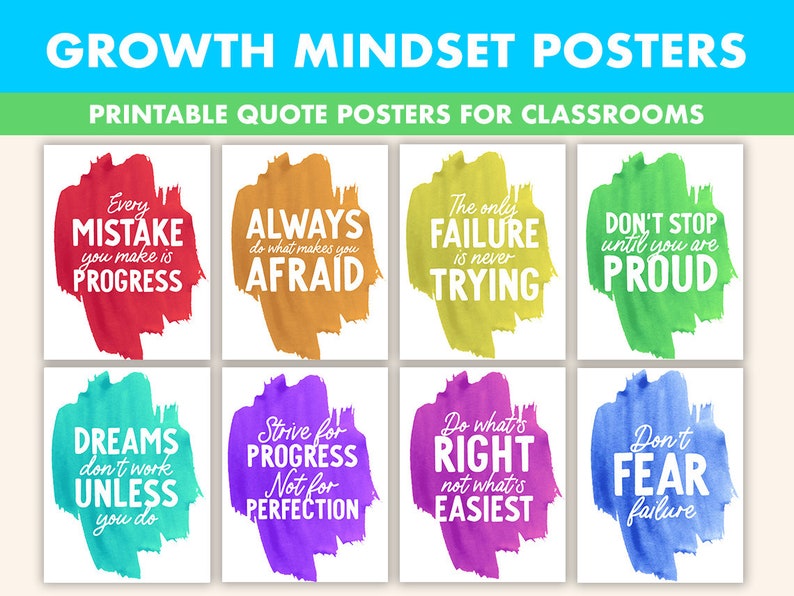 Watercolor Growth Mindset Posters 8 Inspiration Quote - Etsy