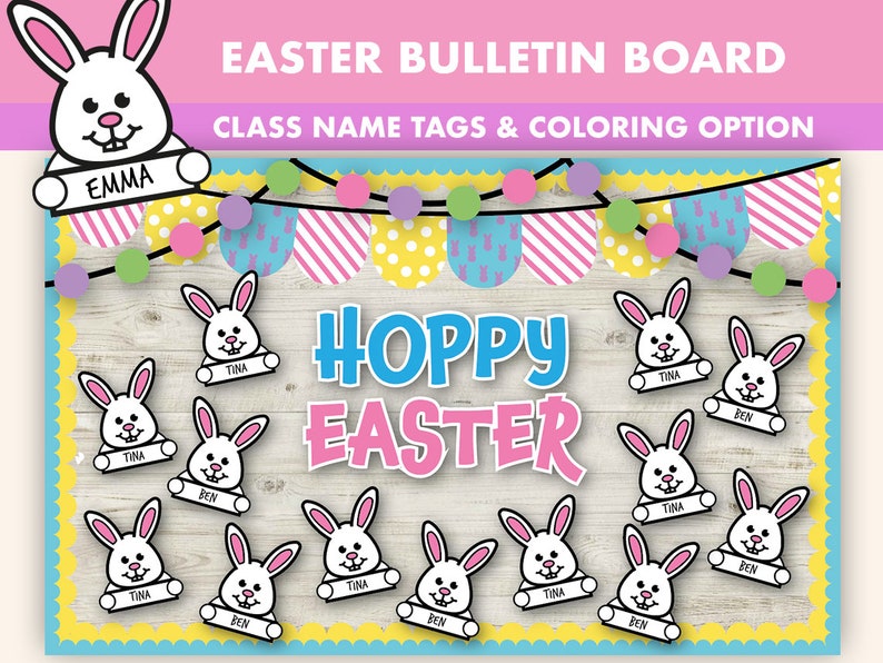 Bunny Rabbit Easter Bulletin Board Kit Spring Bulletin - Etsy