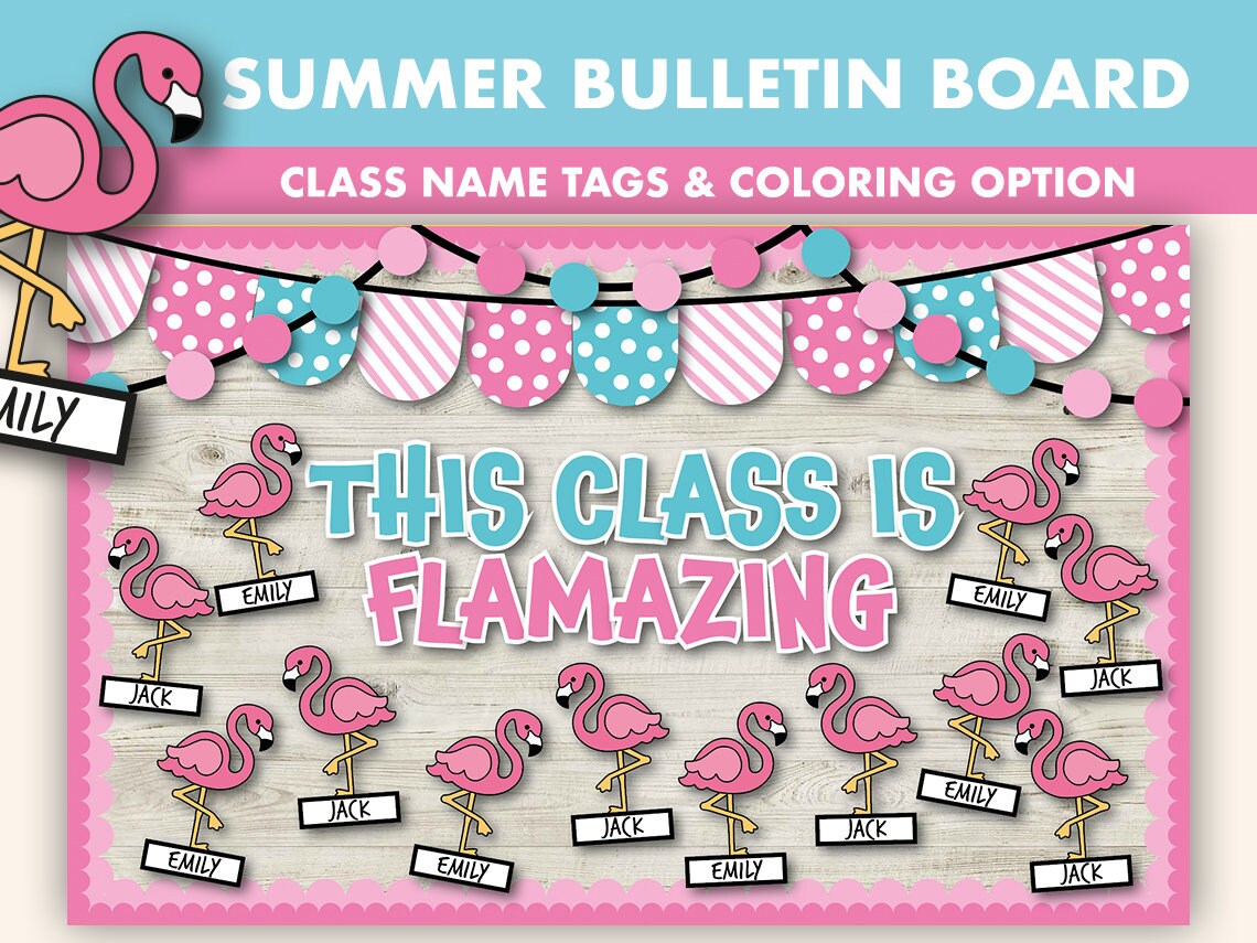 Flamingo Bulletin Board Kit Summer Bulletin Boards Digital - Etsy