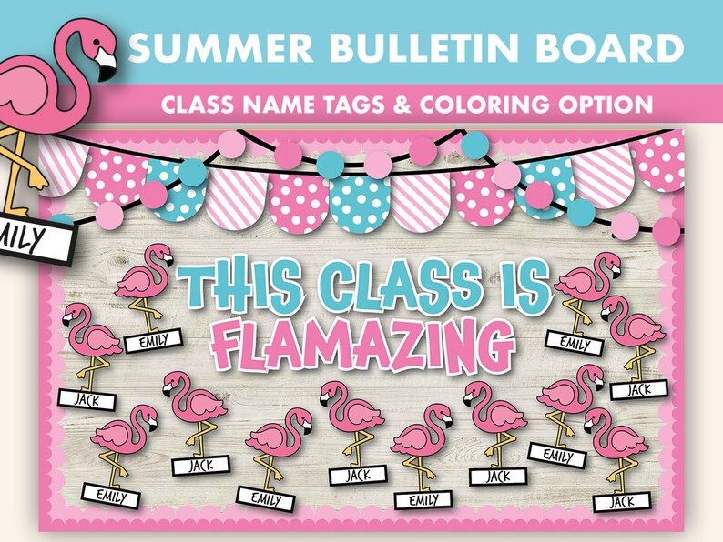 Flamingo Bulletin Board Kit Summer Bulletin Boards Digital - Etsy