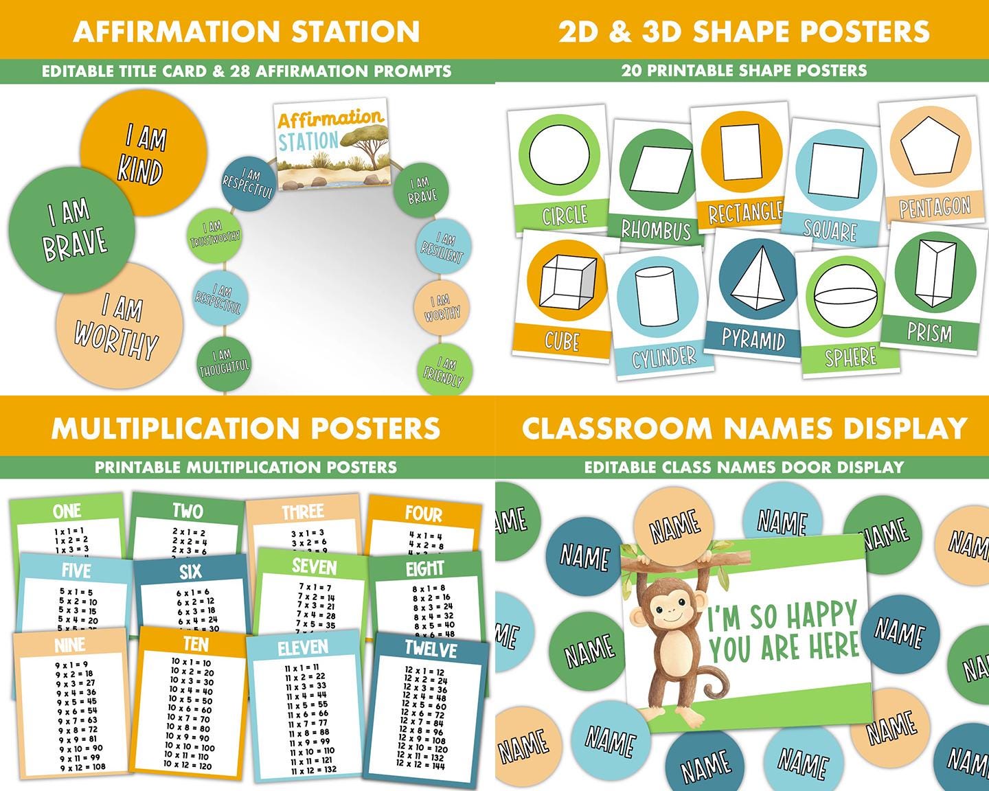 Safari Classroom Decor Bundle || Editable Classroom Printable Display ...