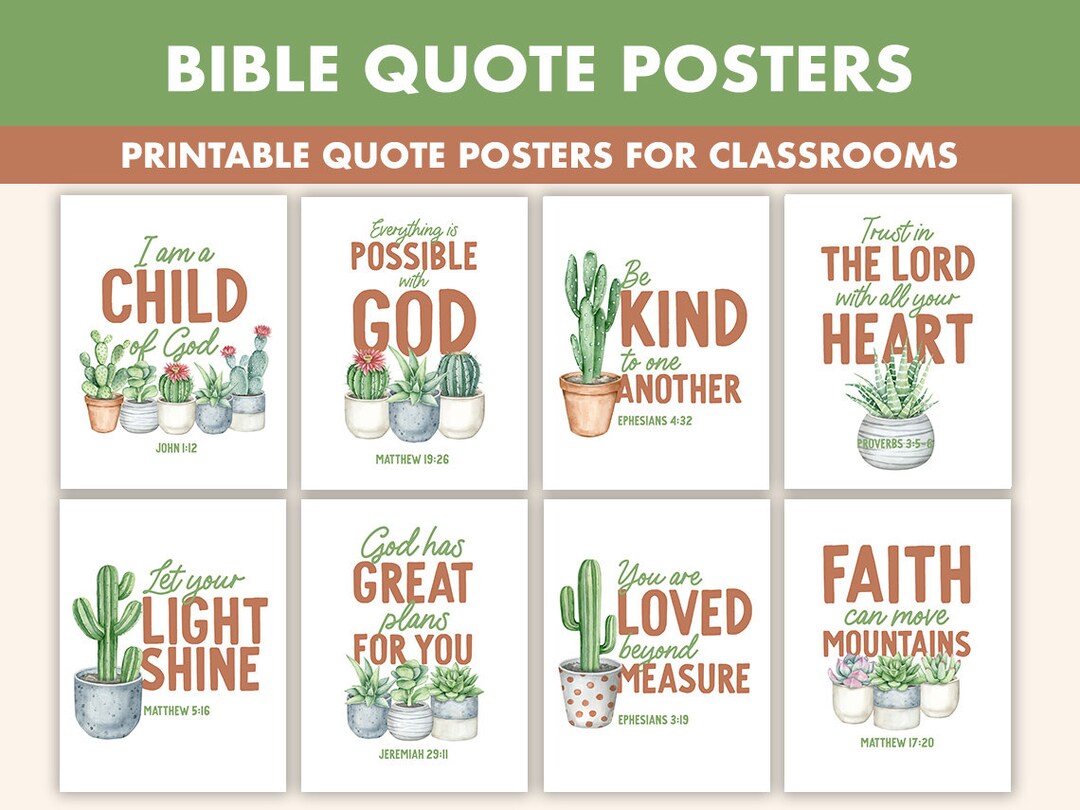 Cactus Bible Quote Posters 8 Inspirational Green Bible Verse Wall Art ...