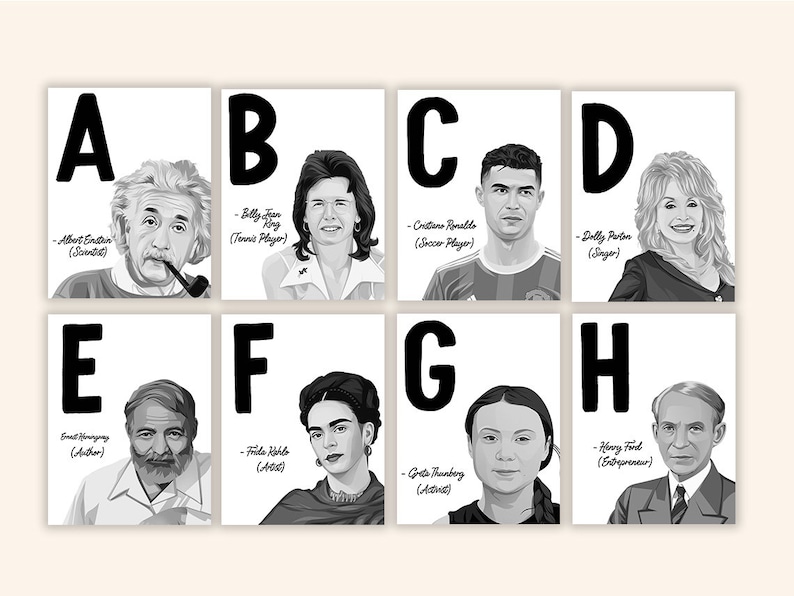Alphabet Famous People Printable Prints 26 Inspiration - Etsy