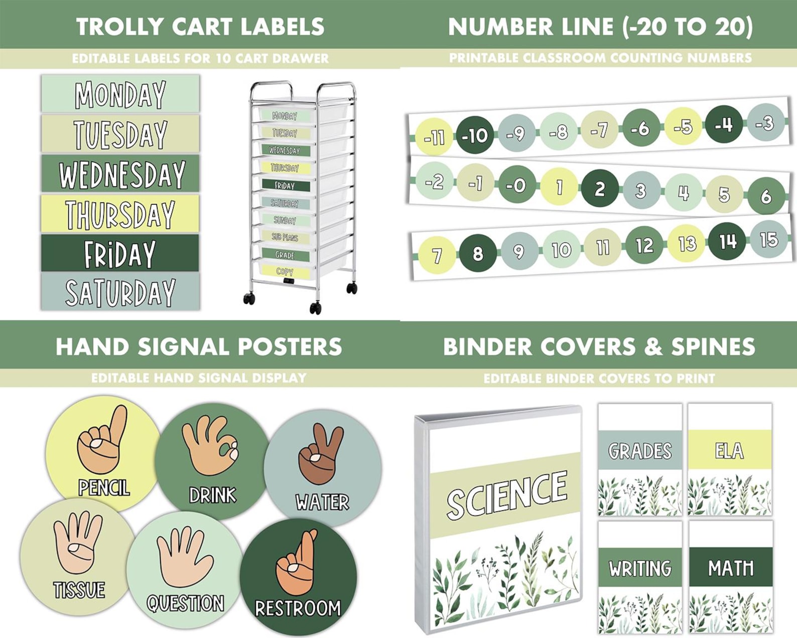 Greenery Classroom Decor Bundle || Editable Classroom Printable Display ...