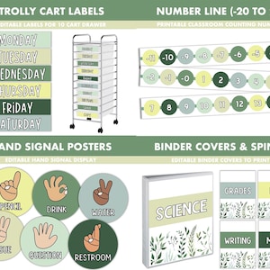 Greenery Classroom Decor Bundle || Editable Classroom Printable Display ...