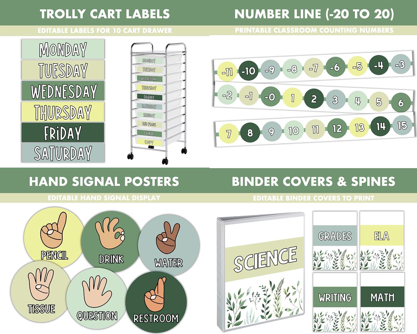 Greenery Classroom Decor Bundle || Editable Classroom Printable Display ...