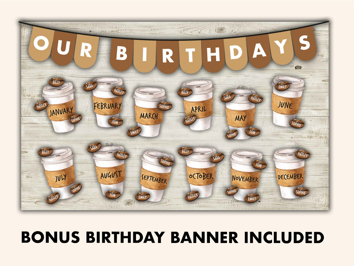 Coffee Birthday Bulletin Board Kit || Coffee Birthday Display Bulletin ...