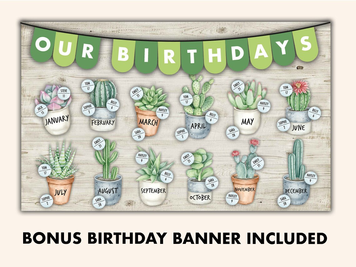 Plants Birthday Bulletin Board Kit Succulents Birthday - Etsy UK