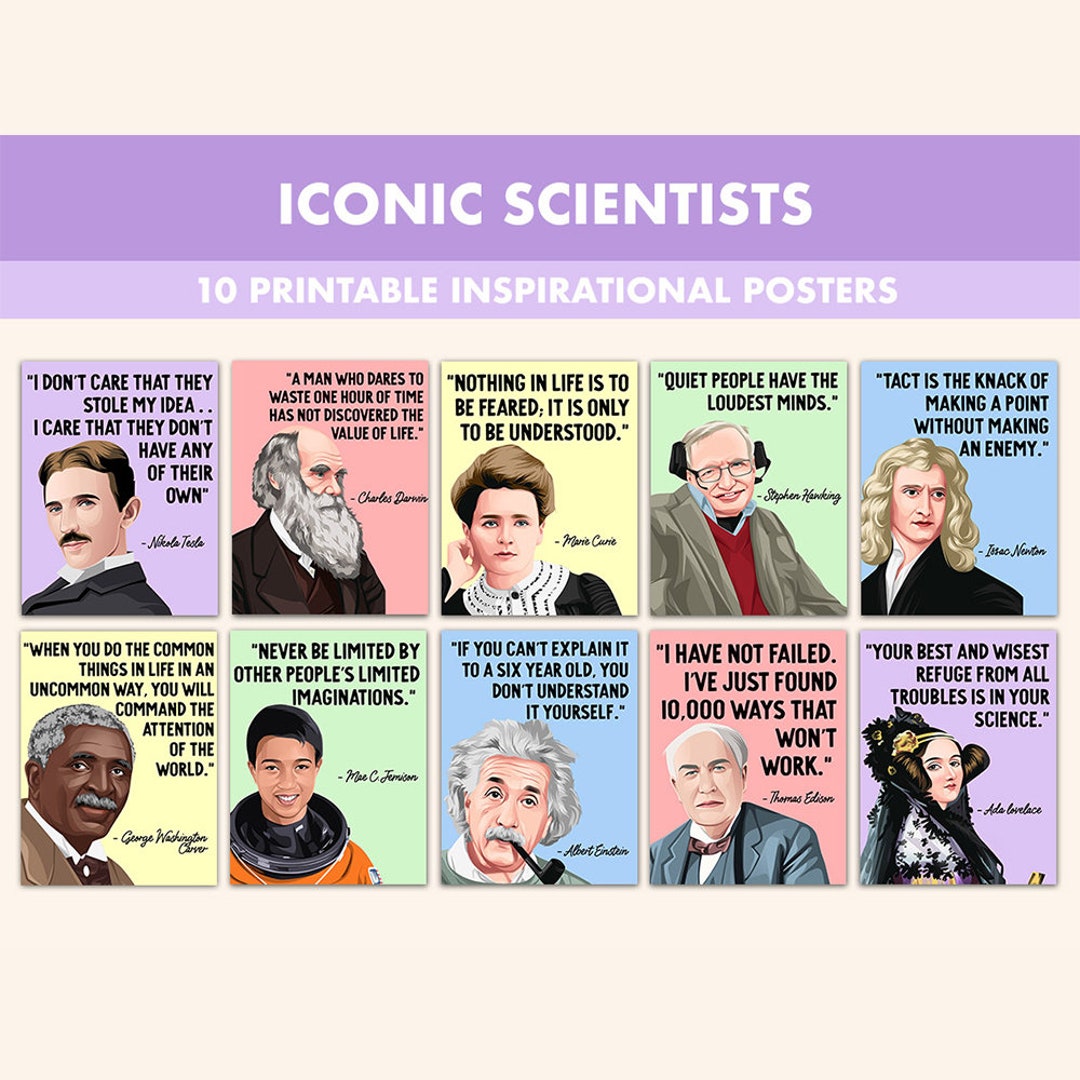 Famous Scientists Printable Posters || 10 Inspiration Science Quote ...