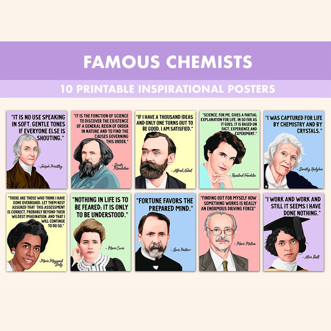 Famous Chemists Printable Posters || 10 Inspiration Chemistry Quote ...