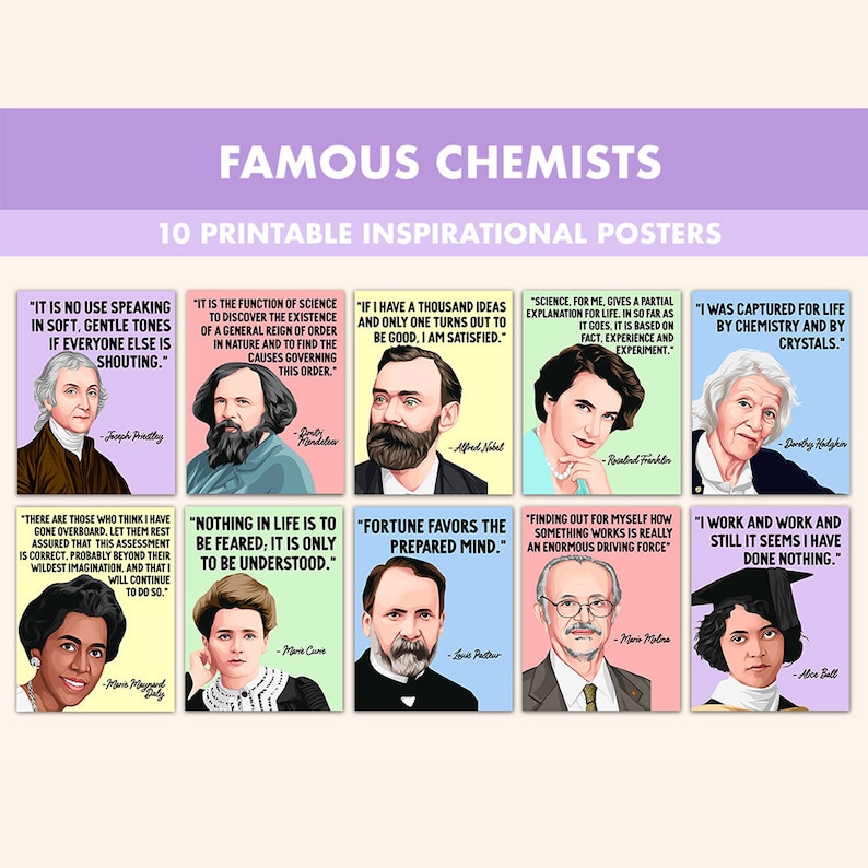Famous Chemists Printable Posters || 10 Inspiration Chemistry Quote ...