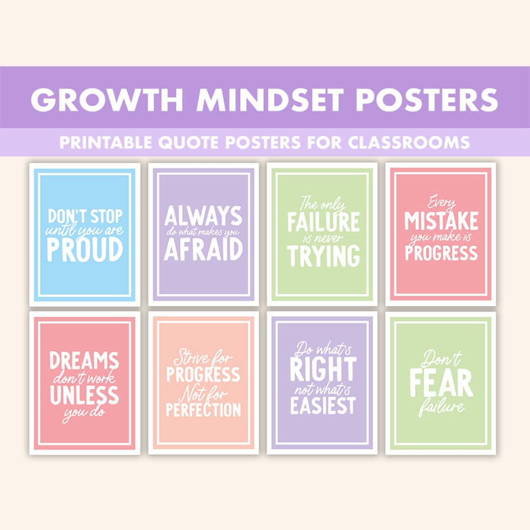 Pastel Growth Mindset Posters || 8 Inspiration Quote Posters for ...