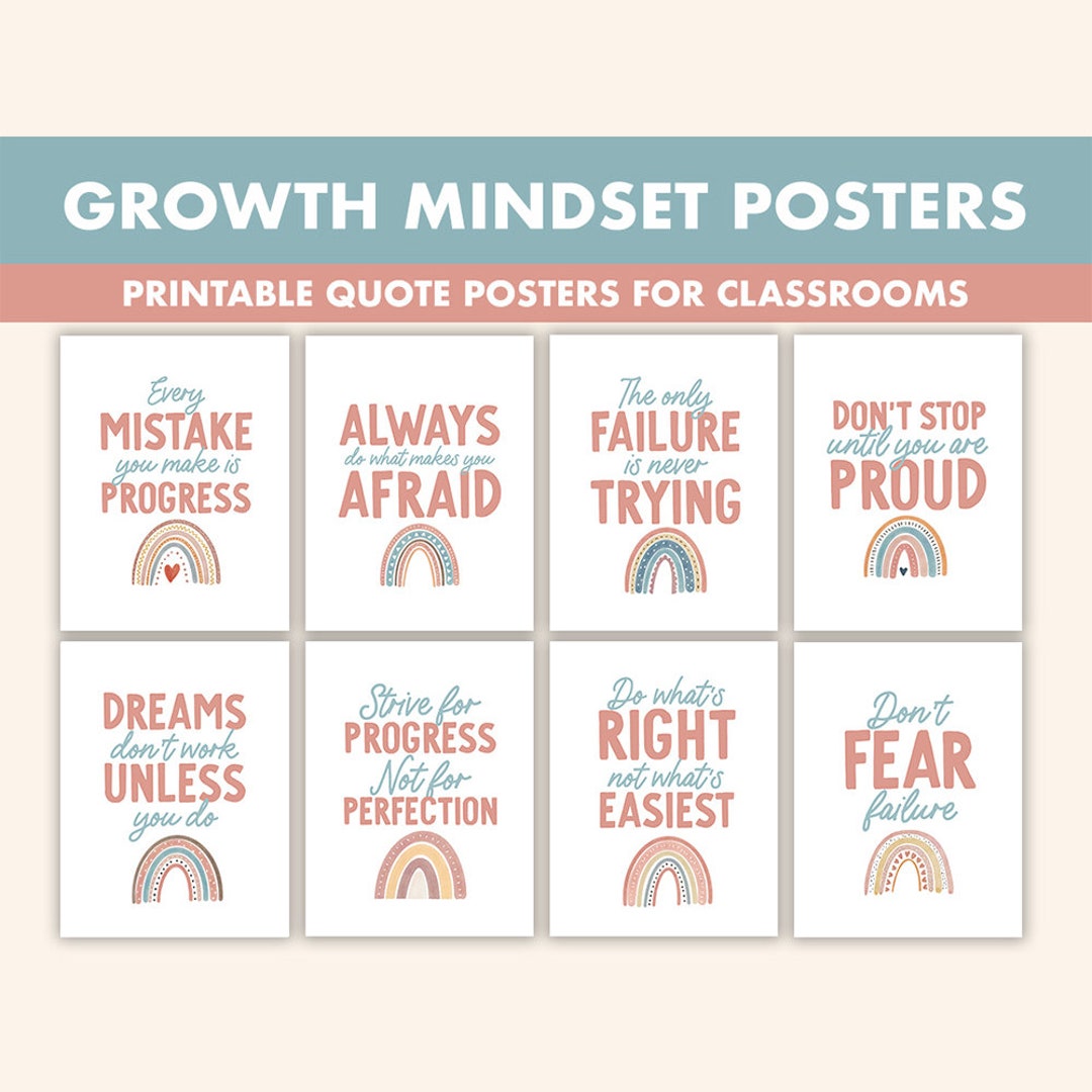 Boho Rainbow Growth Mindset Posters || 8 Inspiration Quote Posters for ...