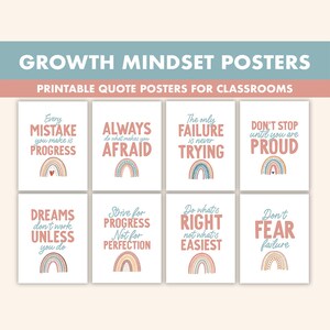 Boho Rainbow Growth Mindset Posters || 8 Inspiration Quote Posters for ...