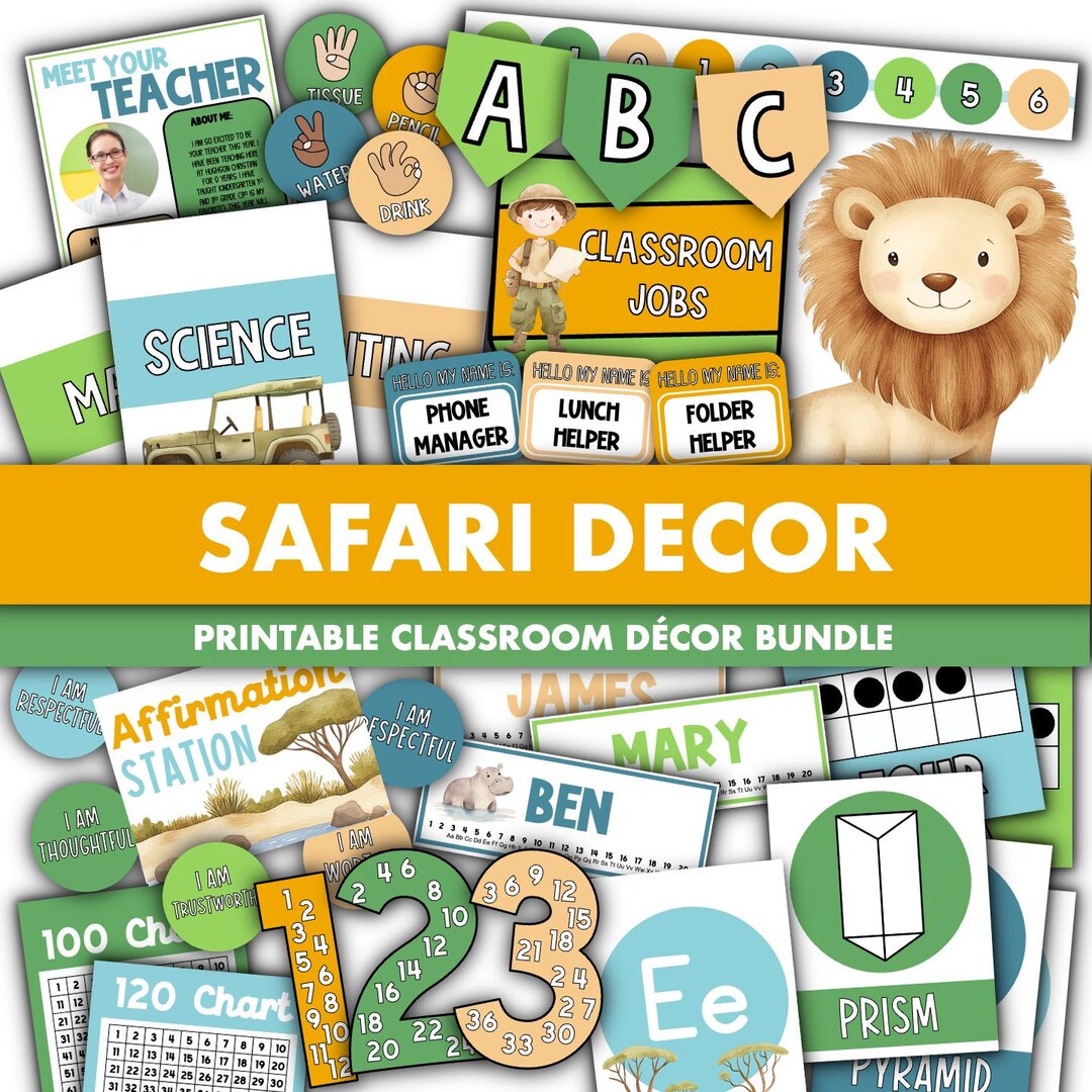 Safari Classroom Decor Bundle || Editable Classroom Printable Display ...