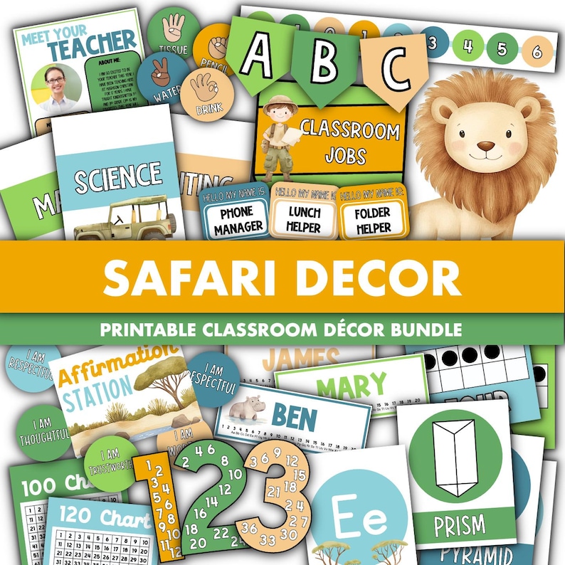 Safari Classroom Decor Bundle || Editable Classroom Printable Display ...