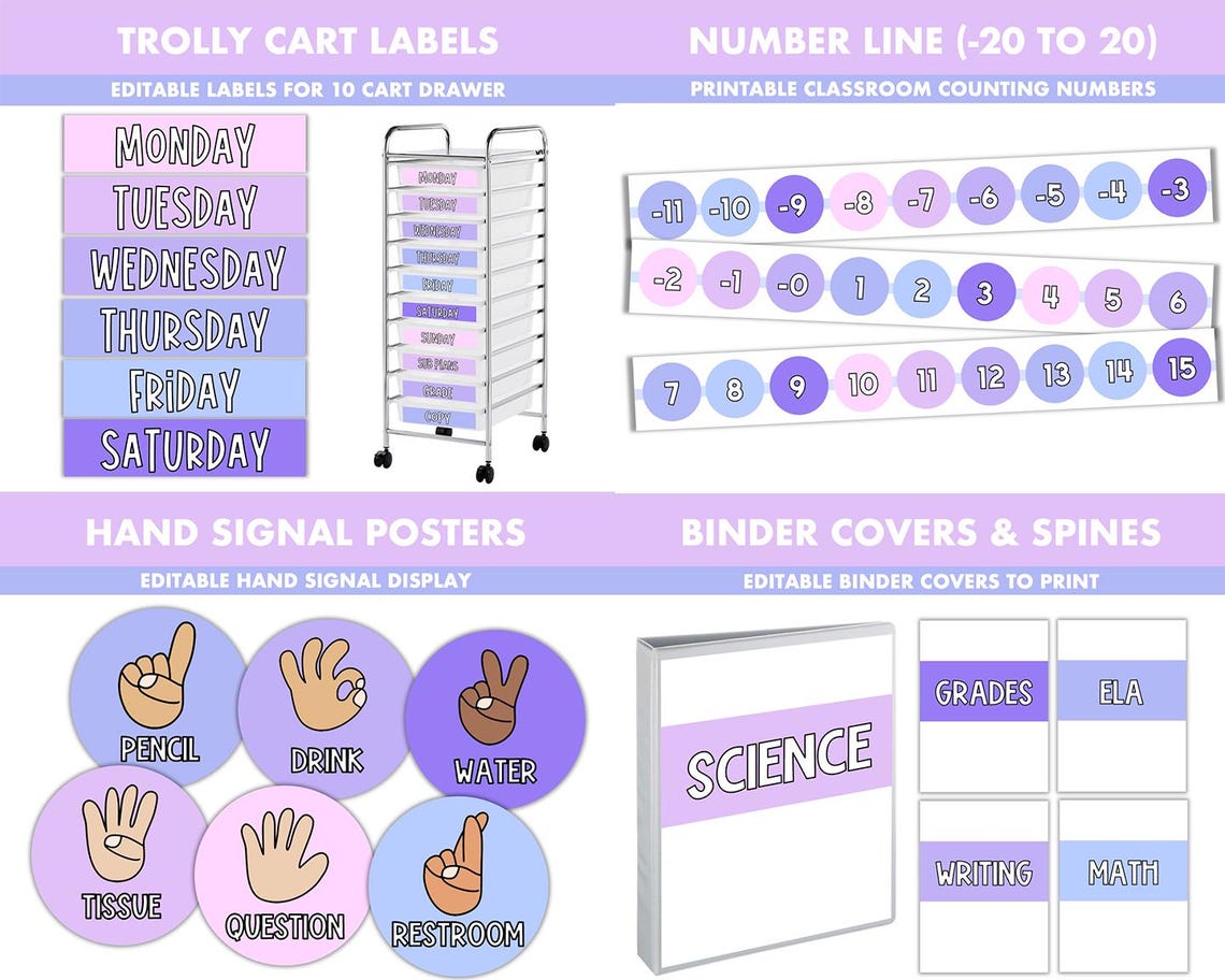 Shades of Purple Classroom Decor Bundle || Editable Classroom Printable ...